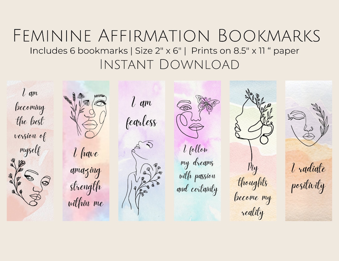 Feminine Affirmation Printable Bookmarks Women Empowerment Positive ...