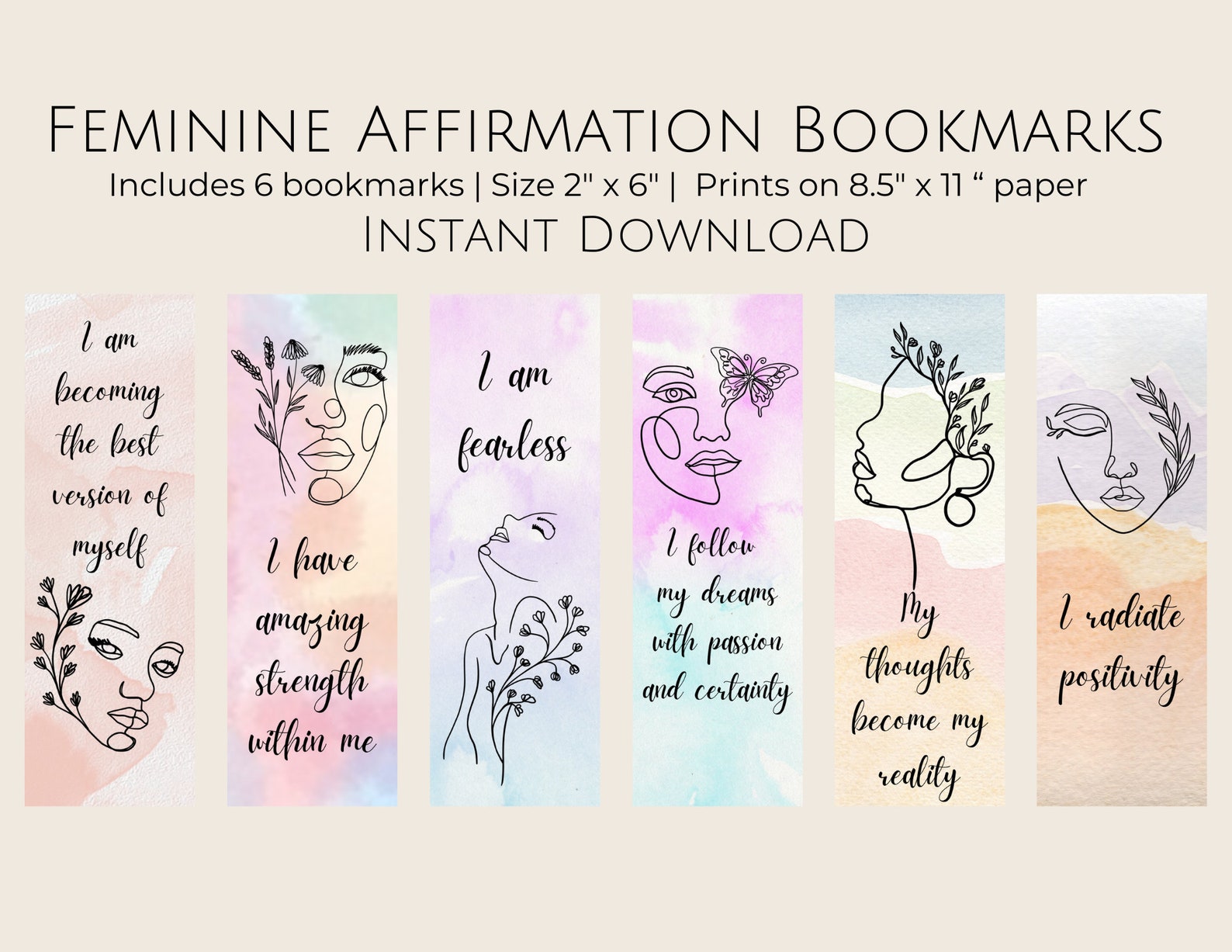 Feminine Affirmation Printable Bookmarks Women Empowerment Positive ...