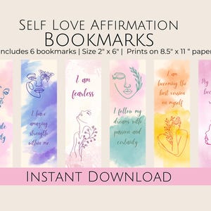 Self Love Affirmation Printable Bookmarks | Women Empowerment Positive ...