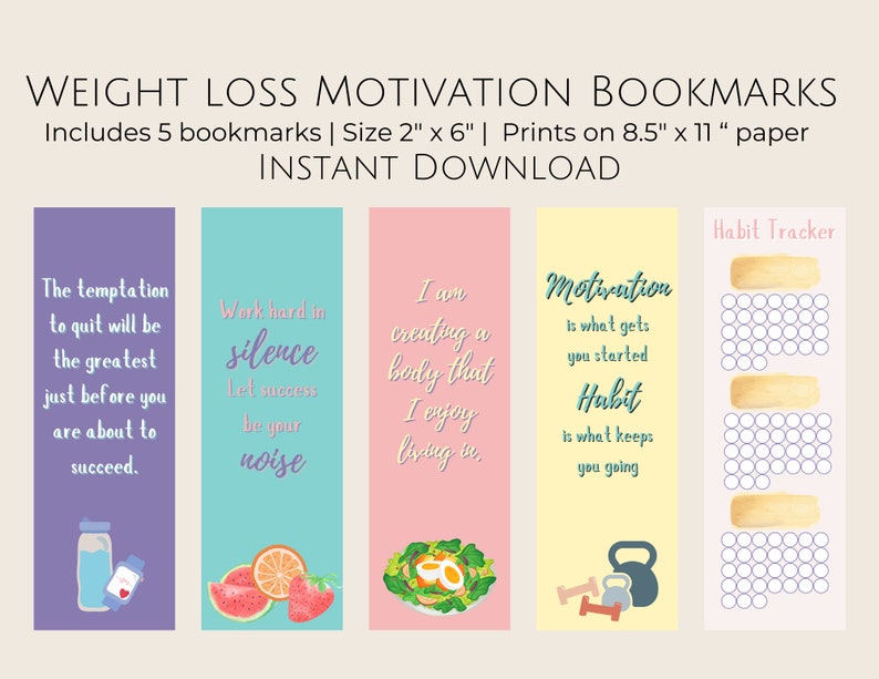 Weight Loss Motivational Printable Bookmarks | Habit Tracker Fitness ...