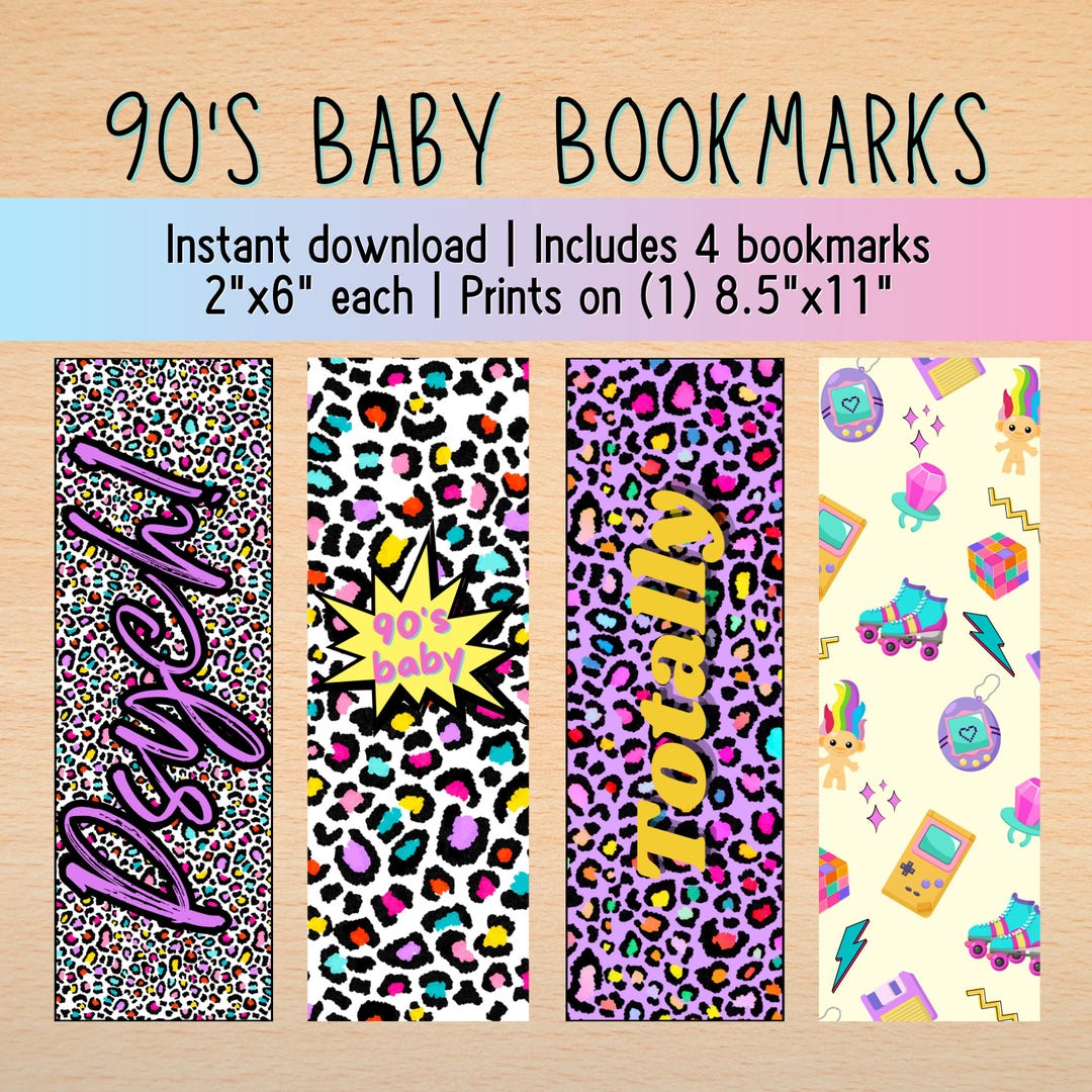 90s Baby Bookmarks | Printable Cheetah Leopard Print Lisa Frank Instant ...