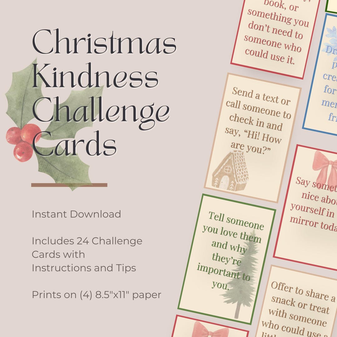 Christmas Kindness Challenge Cards | Printable Holiday Advent Calendar ...