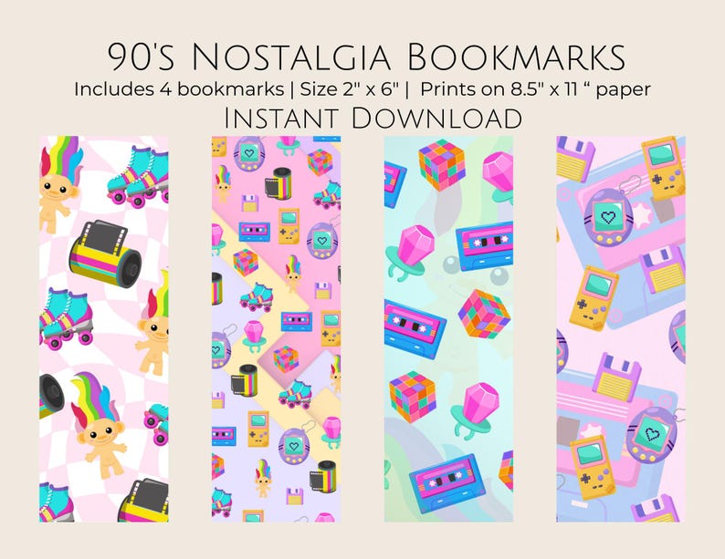 90s Nostalgia Bookmarks | Printable Millennial Book Lover Accessory ...
