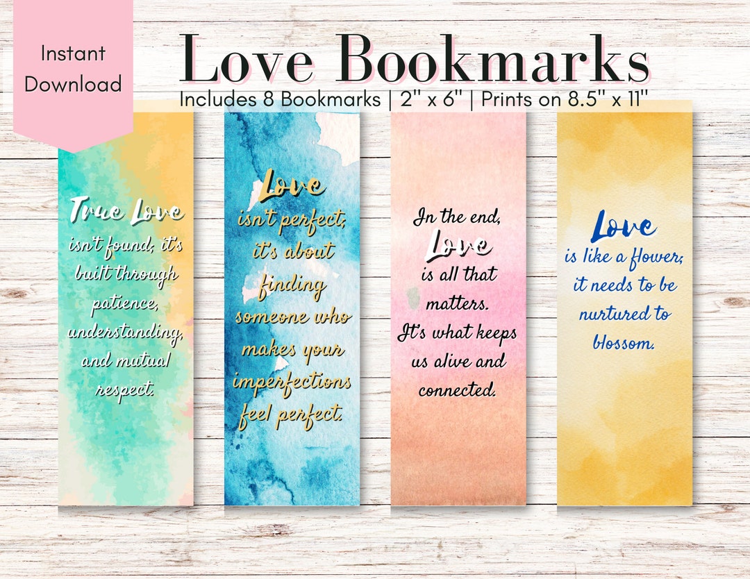 Love Bookmarks Printable Watercolor Inspirational Quote Cute DIY ...