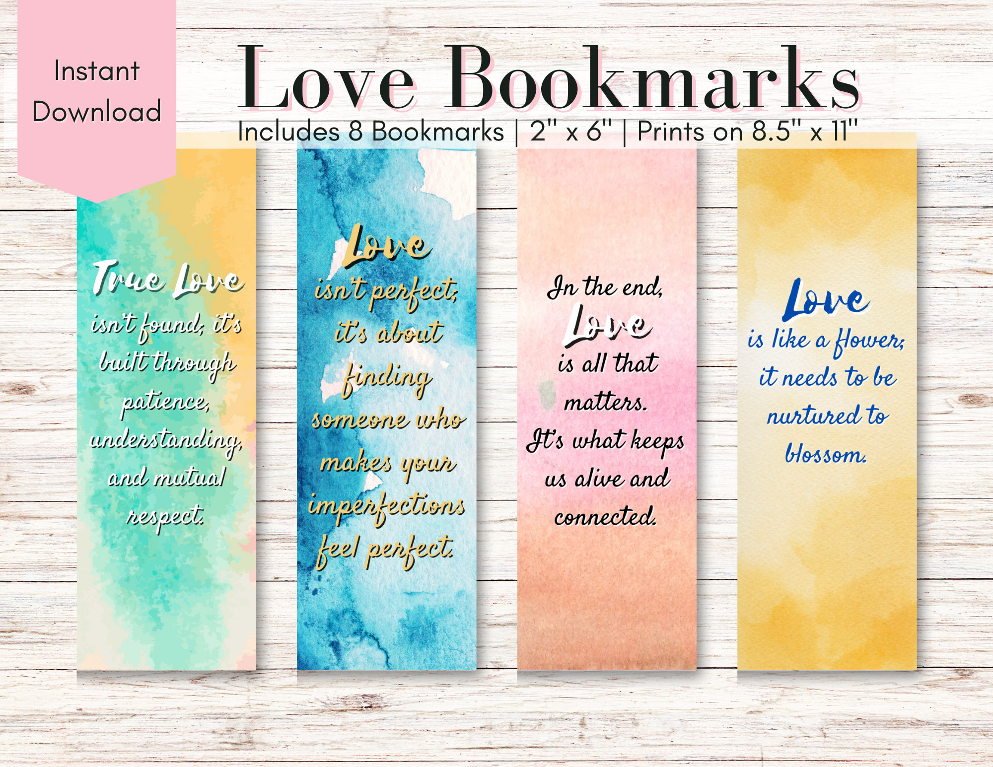 Love Bookmarks Printable Watercolor Inspirational Quote Cute DIY ...