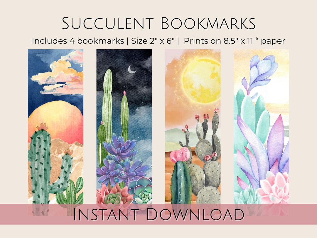 Succulent Bookmarks | Printable Cactus Page Marker Sunrise Sunset Peace ...