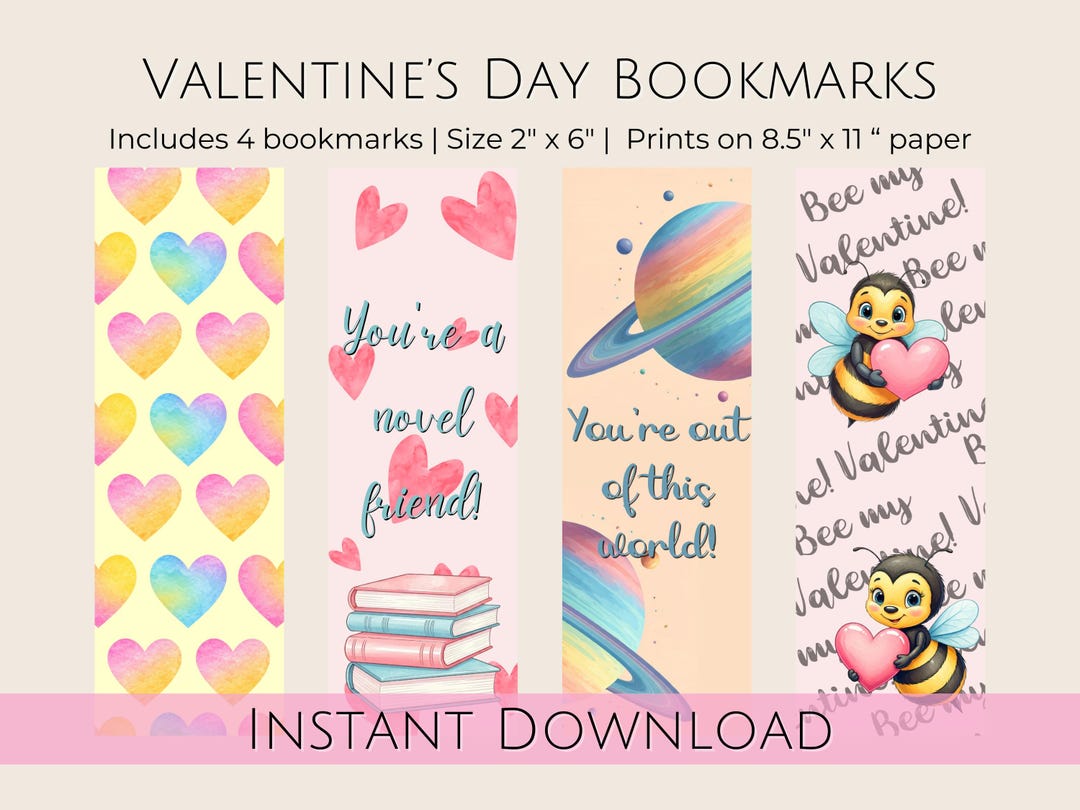 Valentine's Day Bookmarks | Printable Watercolor Book Page Markers ...