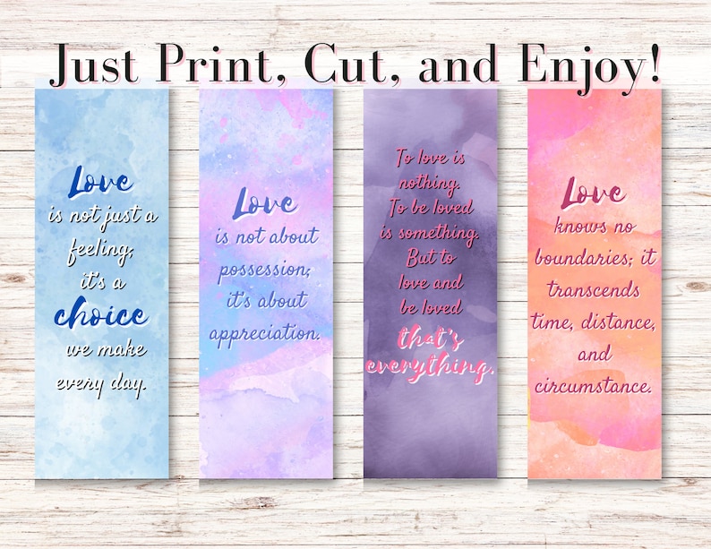 Love Bookmarks Printable Watercolor Inspirational Quote Cute DIY ...