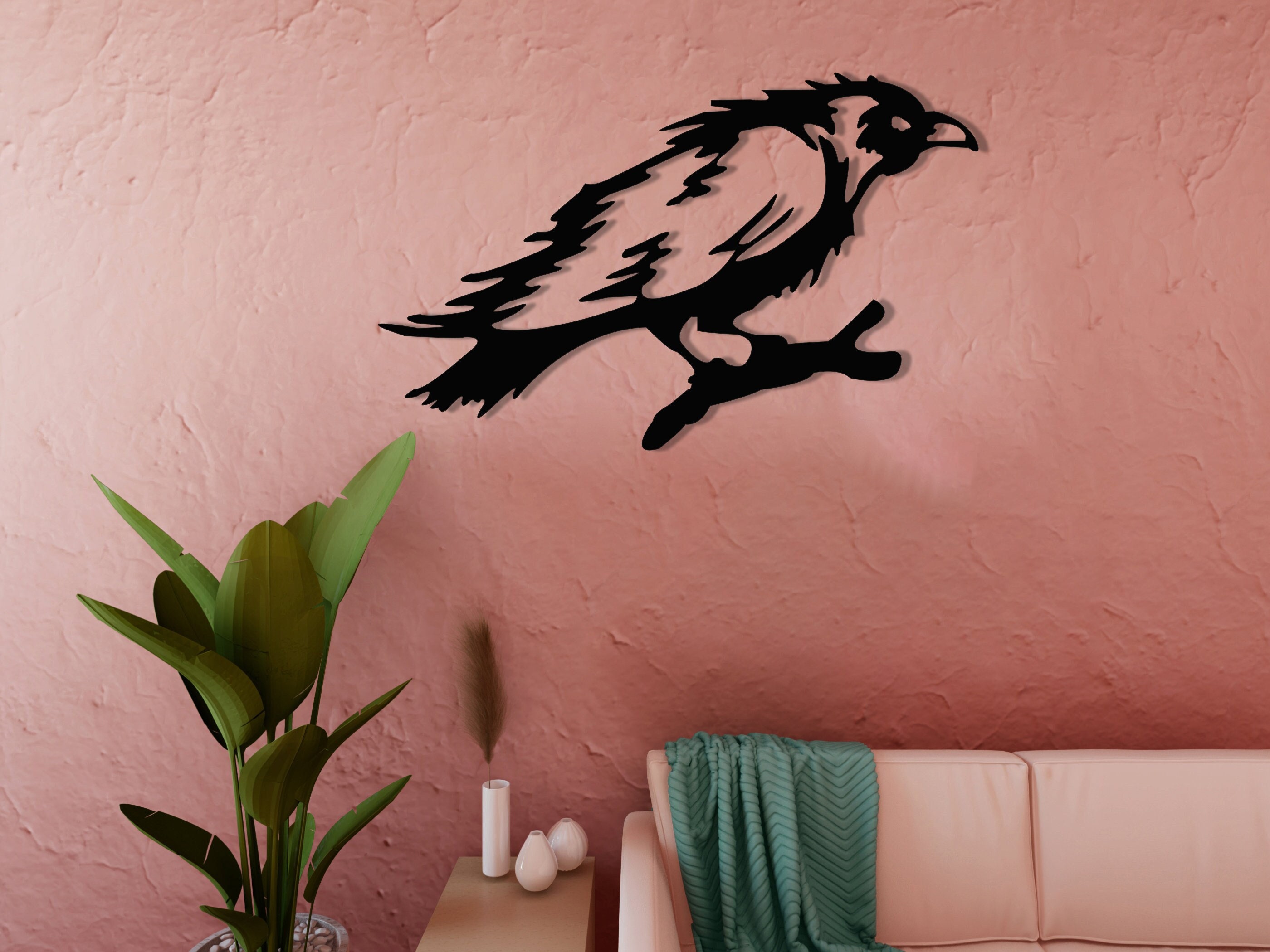 Raven Metal Wall Art, Crow Wall Decor, Metal Raven Wall Hanging, Bird ...