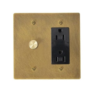 Dimmer and Outlet Combo Aged Brass Wall Plate Handcrafted, Elegant Home ...