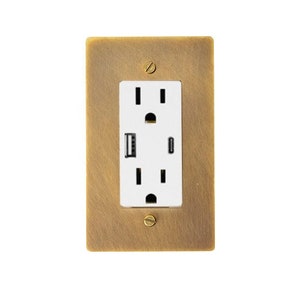 Aged Brass Wall Outlet Cover With 15A Receptacle, USB-C & GFCI ...