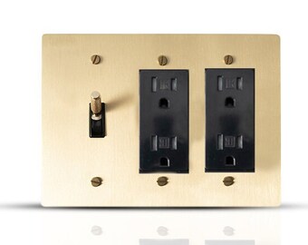 Toggle Light Switch, Dimmer & Outlet. Satin Gold Brass Cover Wall Plate ...