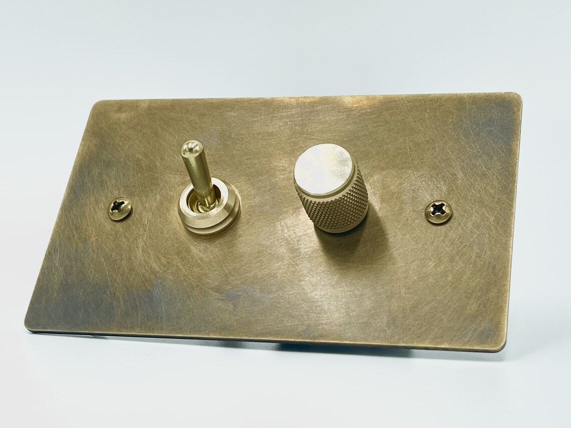 Toggle & Dimmer Light Switch Vintage Brass Finish 1 Gang Plate - Etsy