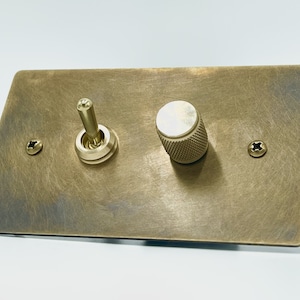 Toggle & Dimmer Light Switch - Vintage Brass Finish 1 Gang Plate - Etsy