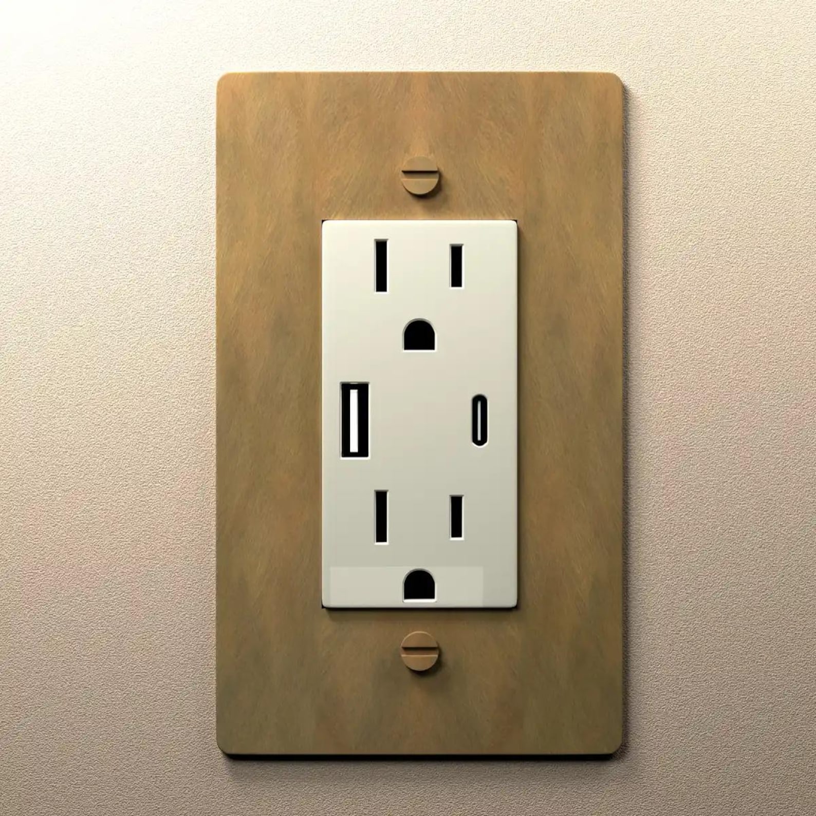 Aged Brass Wall Outlet Cover With 15A Receptacle, USB-C & GFCI ...