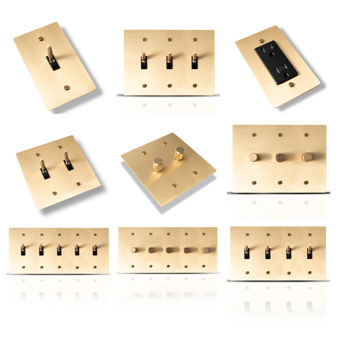 Toggle Light Switch, Dimmer & Outlet. Satin Gold Brass Cover Wall Plate ...
