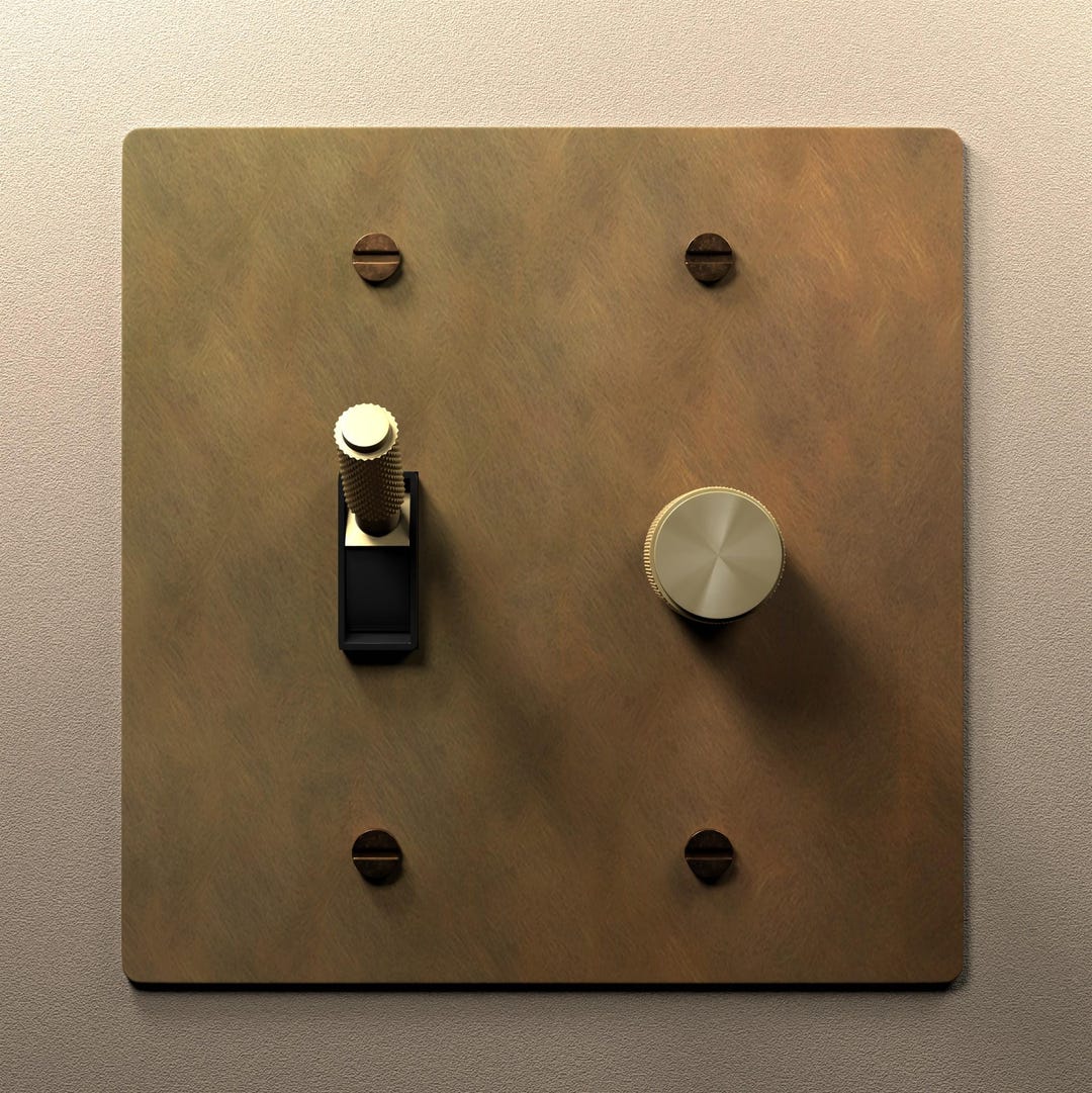 Toggle Switch & Dimmer Aged Brass Dual Control Wall Plate - Elegant ...
