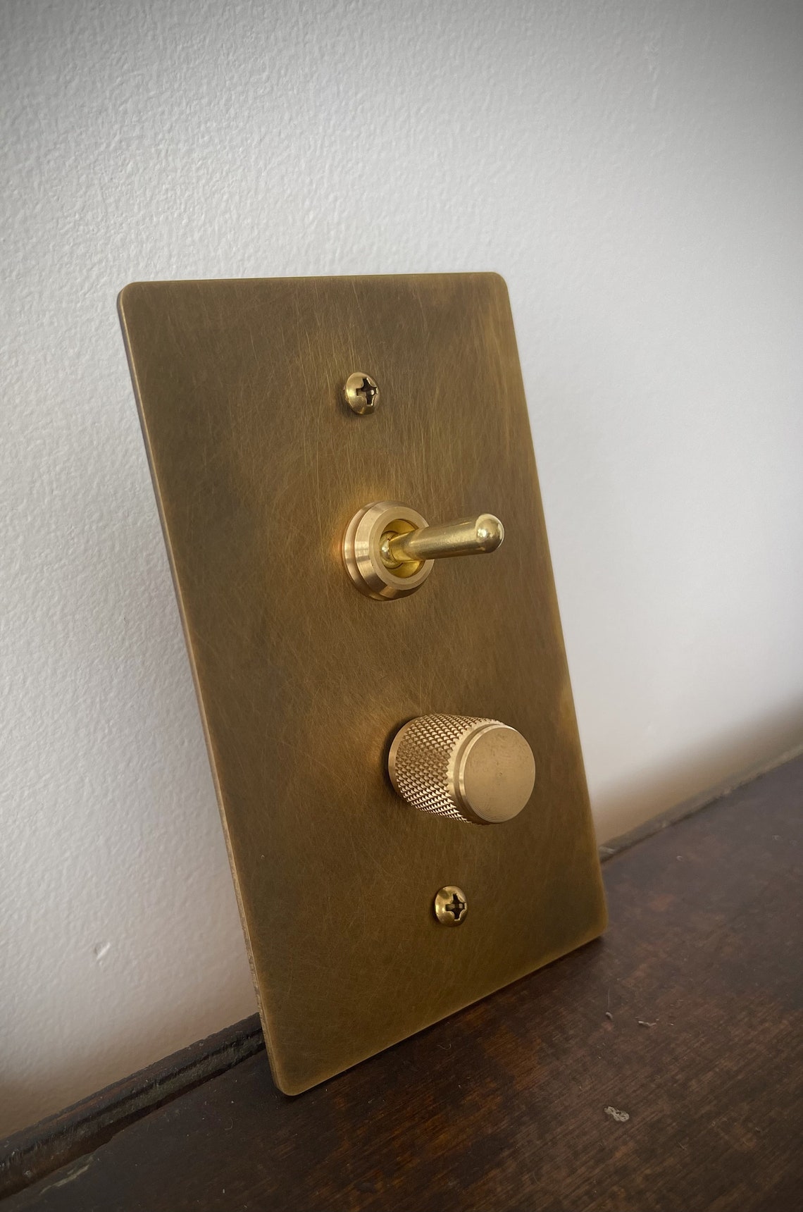 Toggle & Dimmer Light Switch - Vintage Brass Finish 1 Gang Plate - Etsy