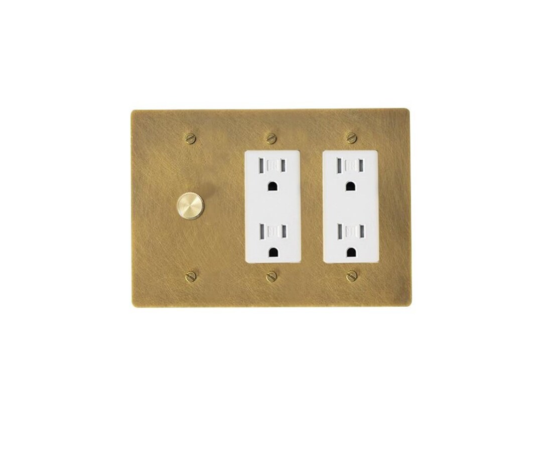 Rotary Dimmer and Outlet Aged Brass Wall Plate - Handcrafted, Elegant ...