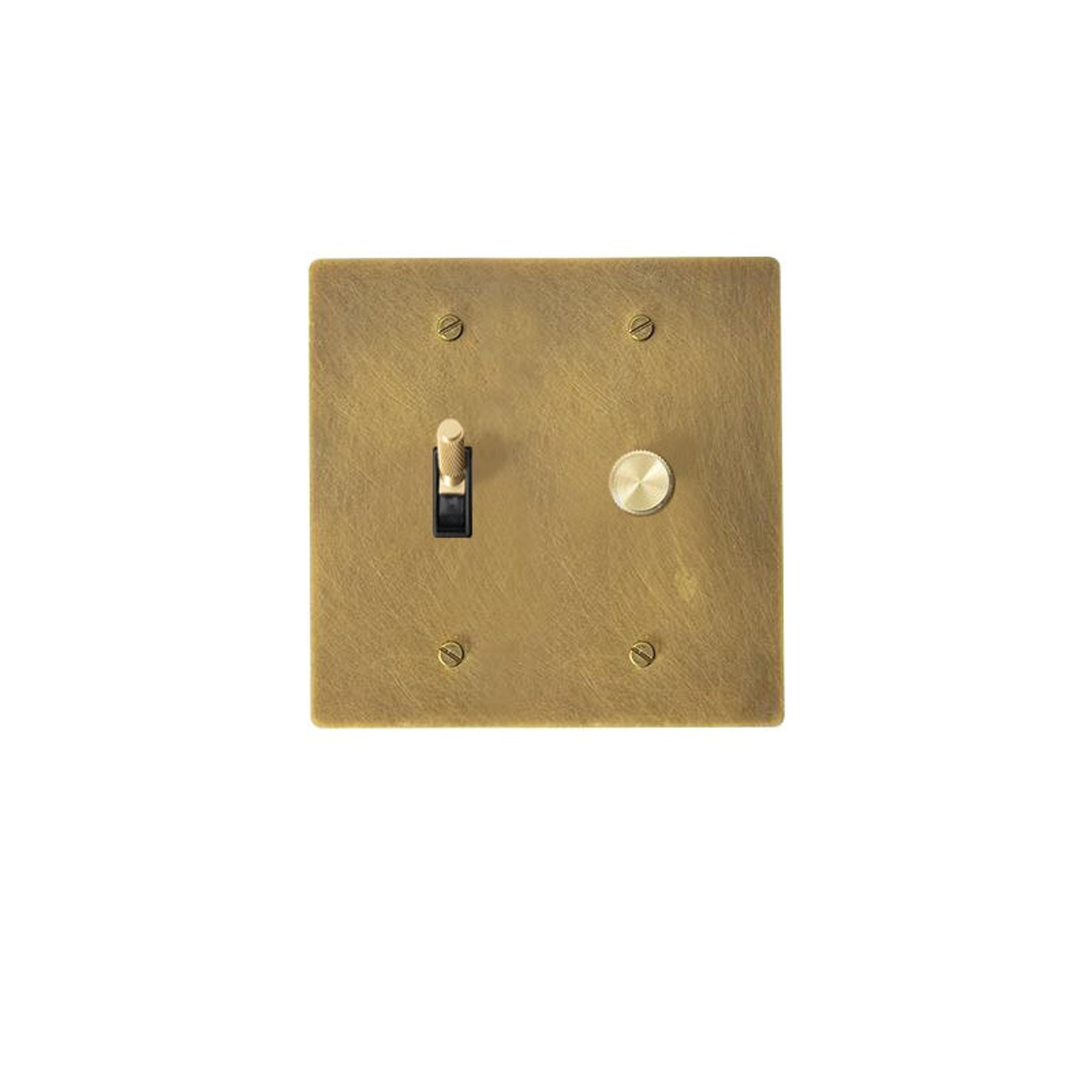 Toggle Switch & Dimmer Aged Brass Dual Control Wall Plate - Elegant Brushed Finish, Designer ...