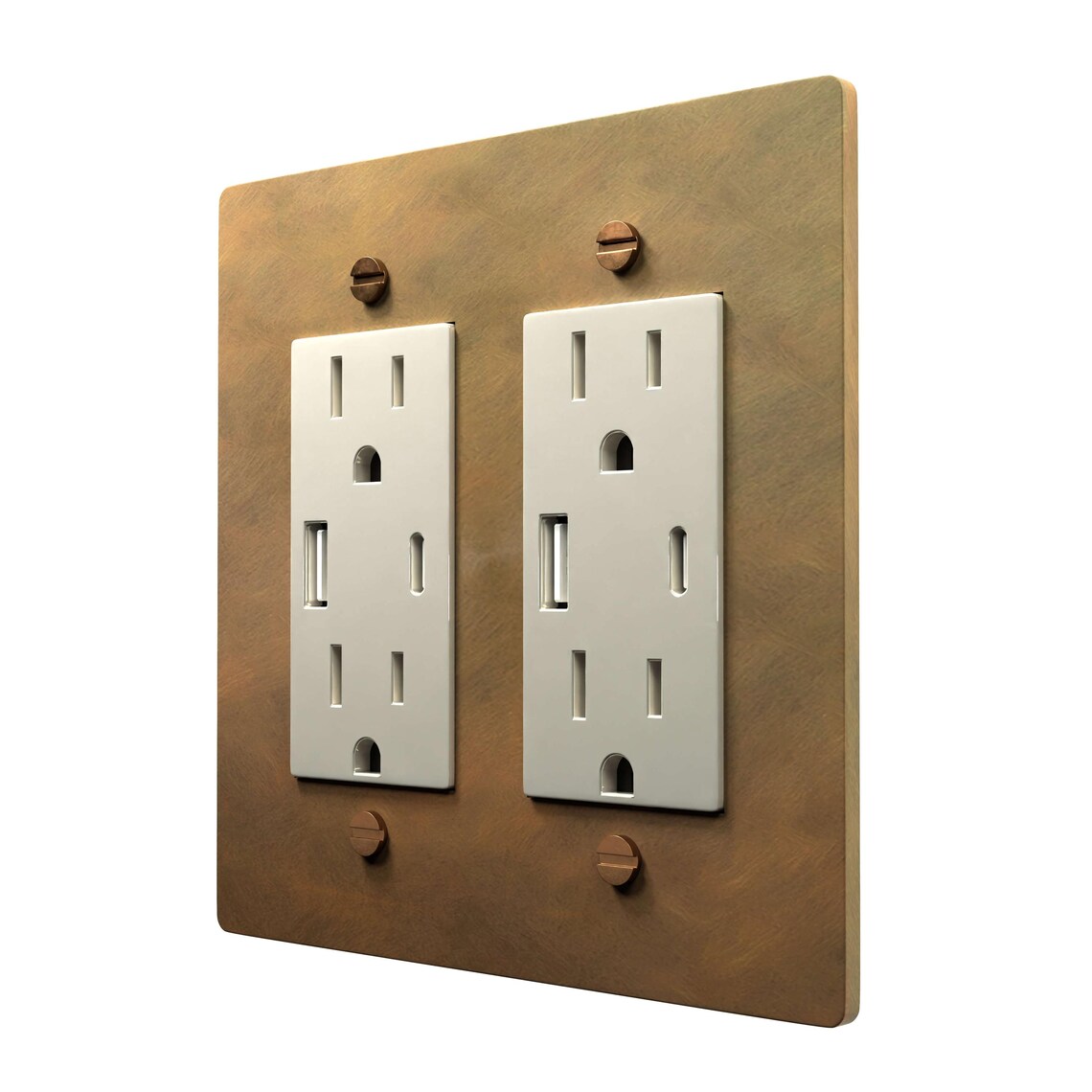 Aged Brass Wall Outlet Cover With 15A Receptacle, USB-C & GFCI ...