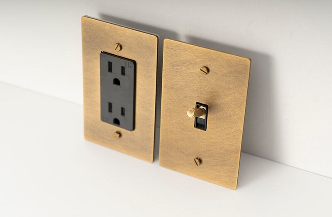 Electrical Outlet, Toggle Light Switch, Dimmer - Aged Brass Wall Plate ...
