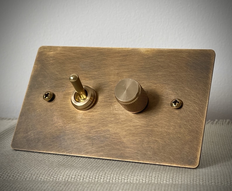 Toggle & Dimmer Light Switch - Vintage Brass Finish 1 Gang Plate - Etsy