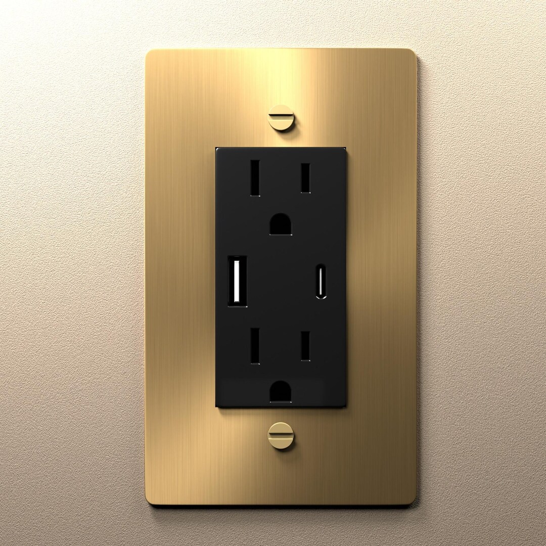 Electrical Outlet, Plug, Receptacle, Rotary Dimmer, Golden Brass Toggle ...