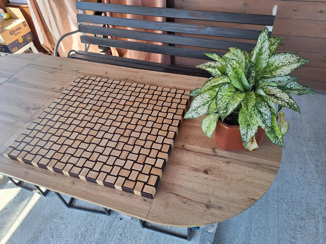 Handmade End Grain Cutting Board – Premium Oak & Thermo Ash Wood ...