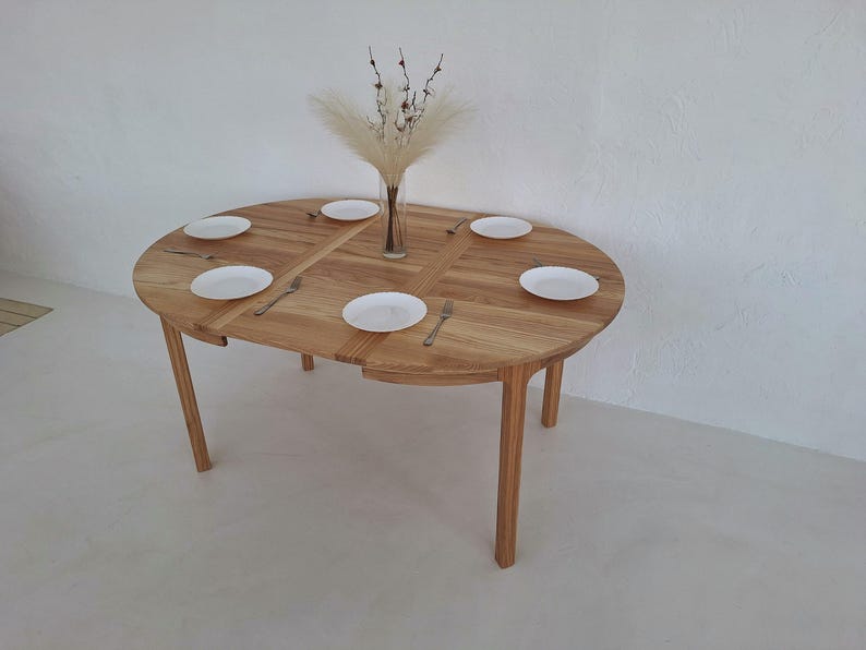 Expandable Round Dining Table | Solid Wood Extendable Table With Leaves ...