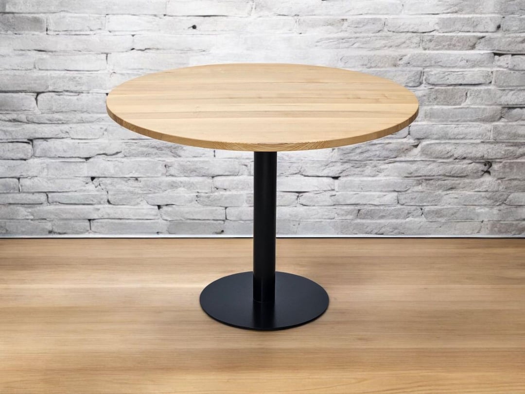 Handmade Round Solid Wood Dining Table With Modern Black Metal Base ...