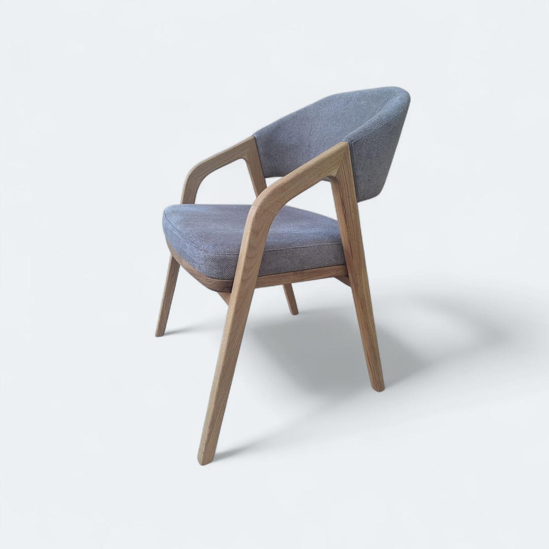 Modern Oak Dining Chair With Armrests – Upholstered Solid Wood Chair ...