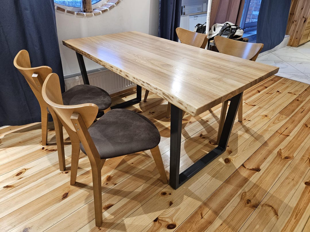 Modern Solid Wood Dining Table With Live Edge and Steel Legs | Handmade ...