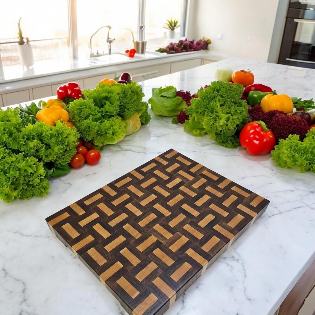 Premium End Grain Cutting Board - Handmade Wooden Butcher Block for ...