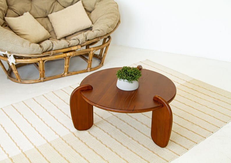 Modern Round Coffee Table Solid Wood | Minimalist Living Room ...