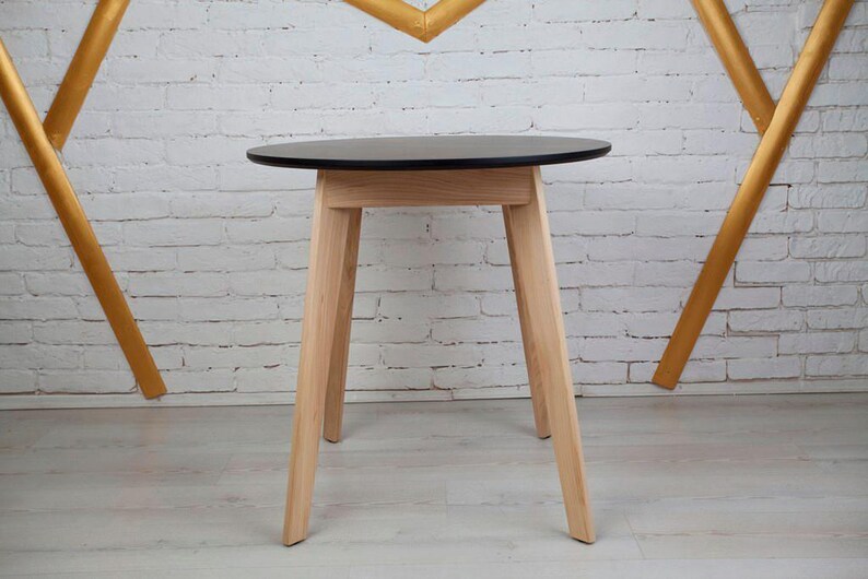 Modern Round Dining Table Set – Black MDF Top, Solid Ash Wood Legs ...