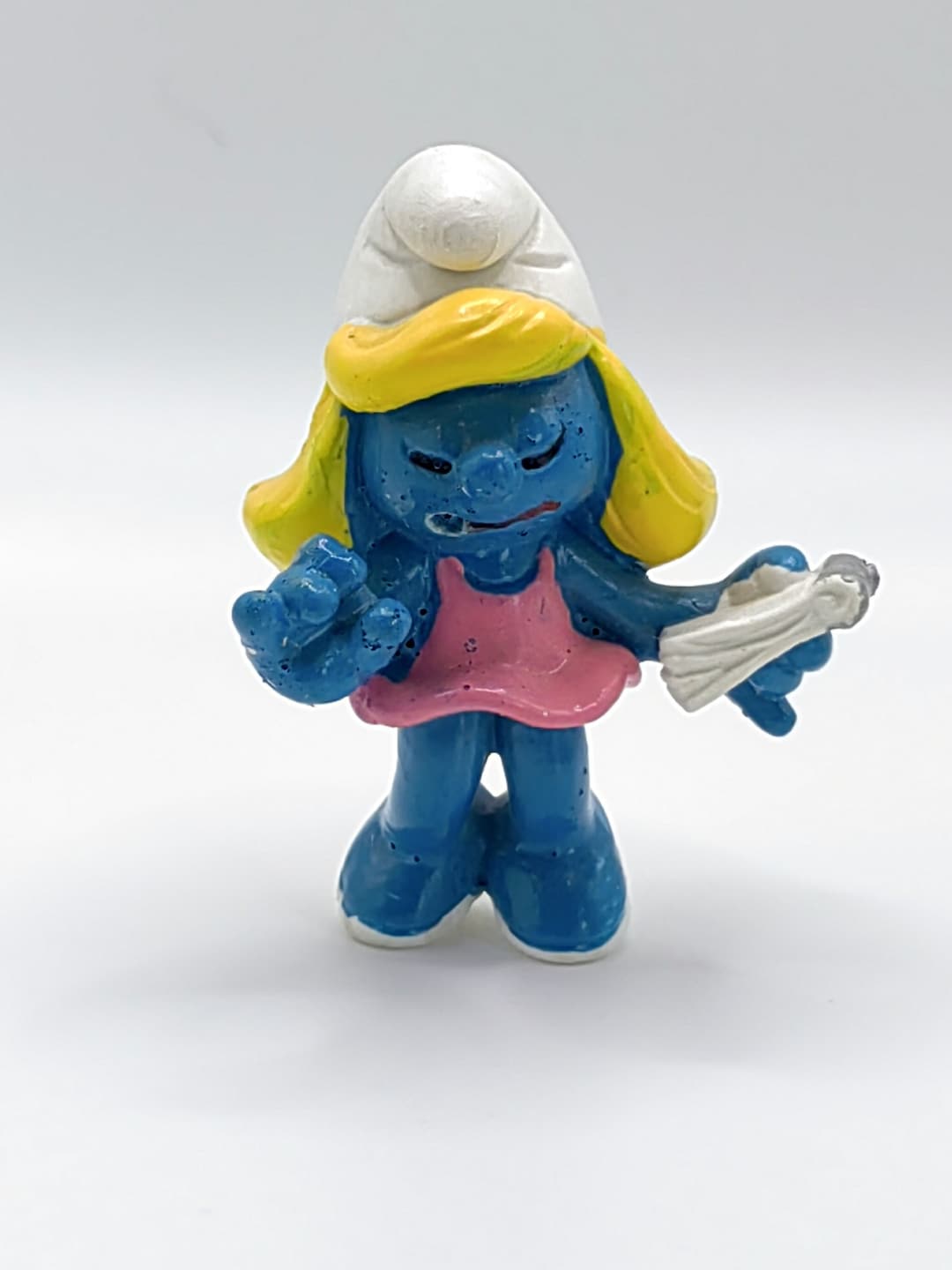 Vintage Schleich Smurf Secretary Smurfette Pink Dress PVC Figure 1981 ...