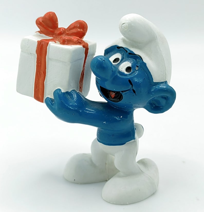 Vintage Schleich Peyo Smurfs Present Smurf Jokey Surprise Gift PVC ...