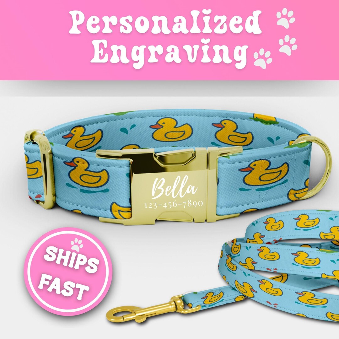 Personalized Rubber Ducky Dog Collar & Leash Set Customized Dog Collar ...