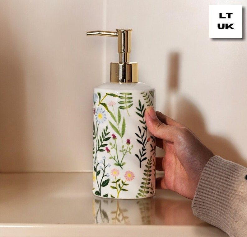 Cute Flower Soap Dispenser, Nature Painting Hand Pump Bottle, Kitchen ...
