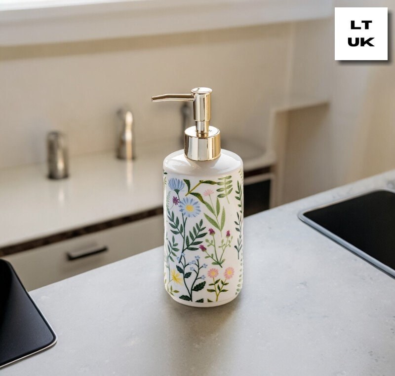 Cute Flower Soap Dispenser, Nature Painting Hand Pump Bottle, Kitchen ...