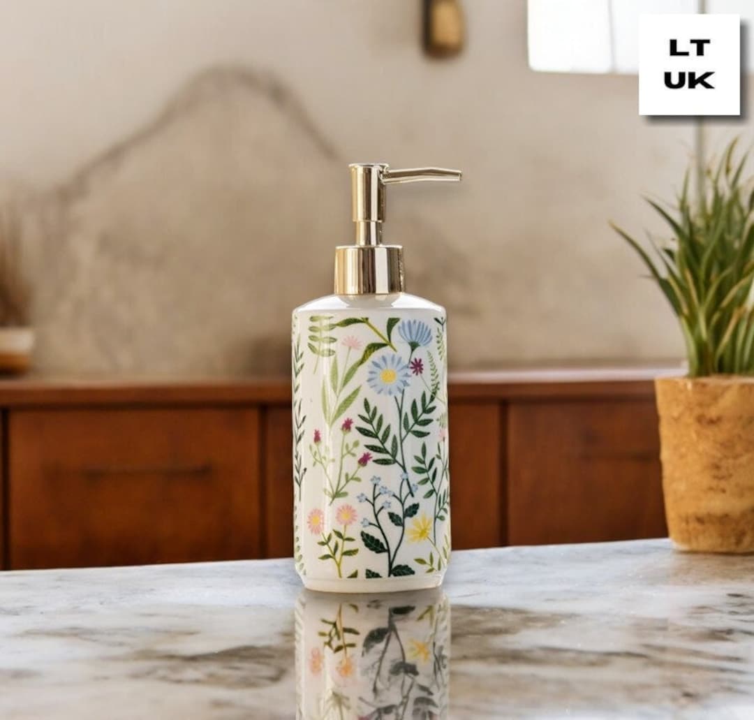 Cute Flower Soap Dispenser, Nature Painting Hand Pump Bottle, Kitchen ...