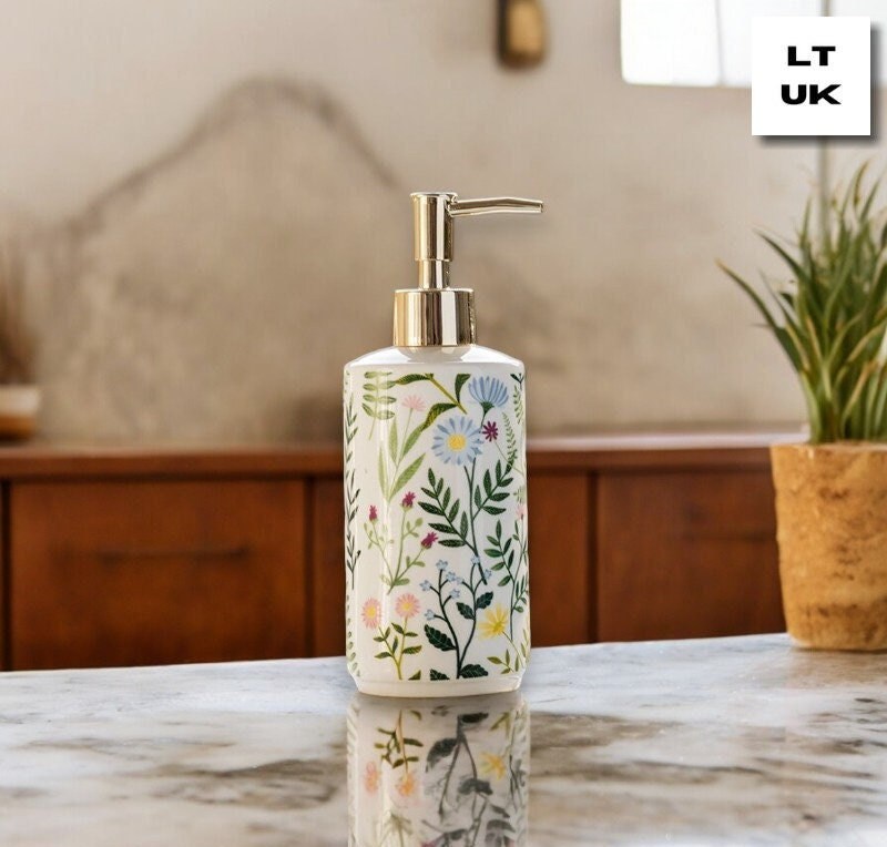 Cute Flower Soap Dispenser, Nature Painting Hand Pump Bottle, Kitchen ...