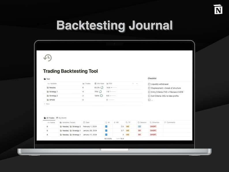 Backtesting Journal Notion Template - Etsy