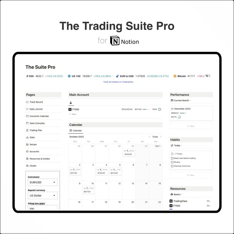 The Trading Suite Pro - Notion Template Trading Statistics Workspace - Etsy