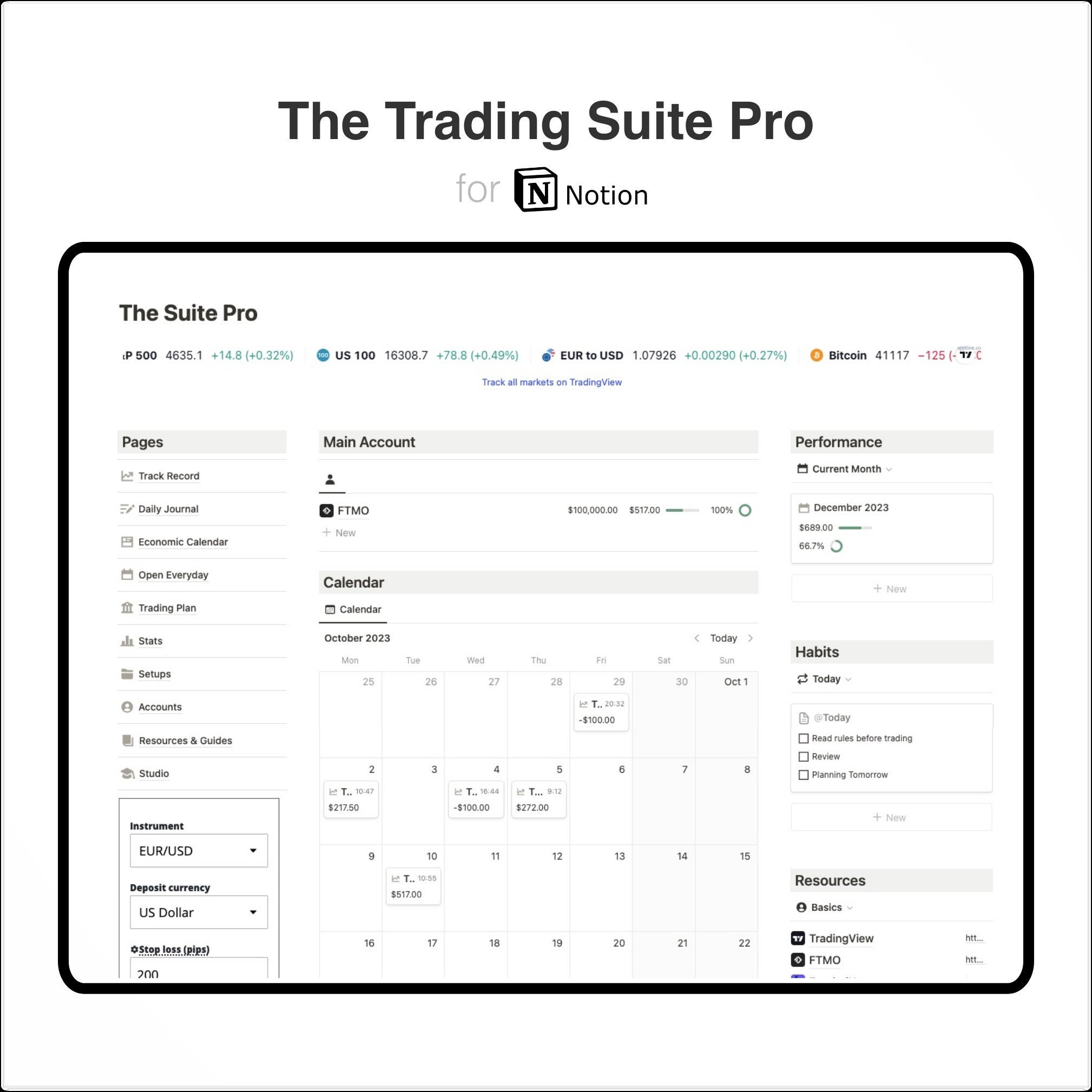 The Trading Suite Pro - Notion Template Trading Statistics Workspace - Etsy
