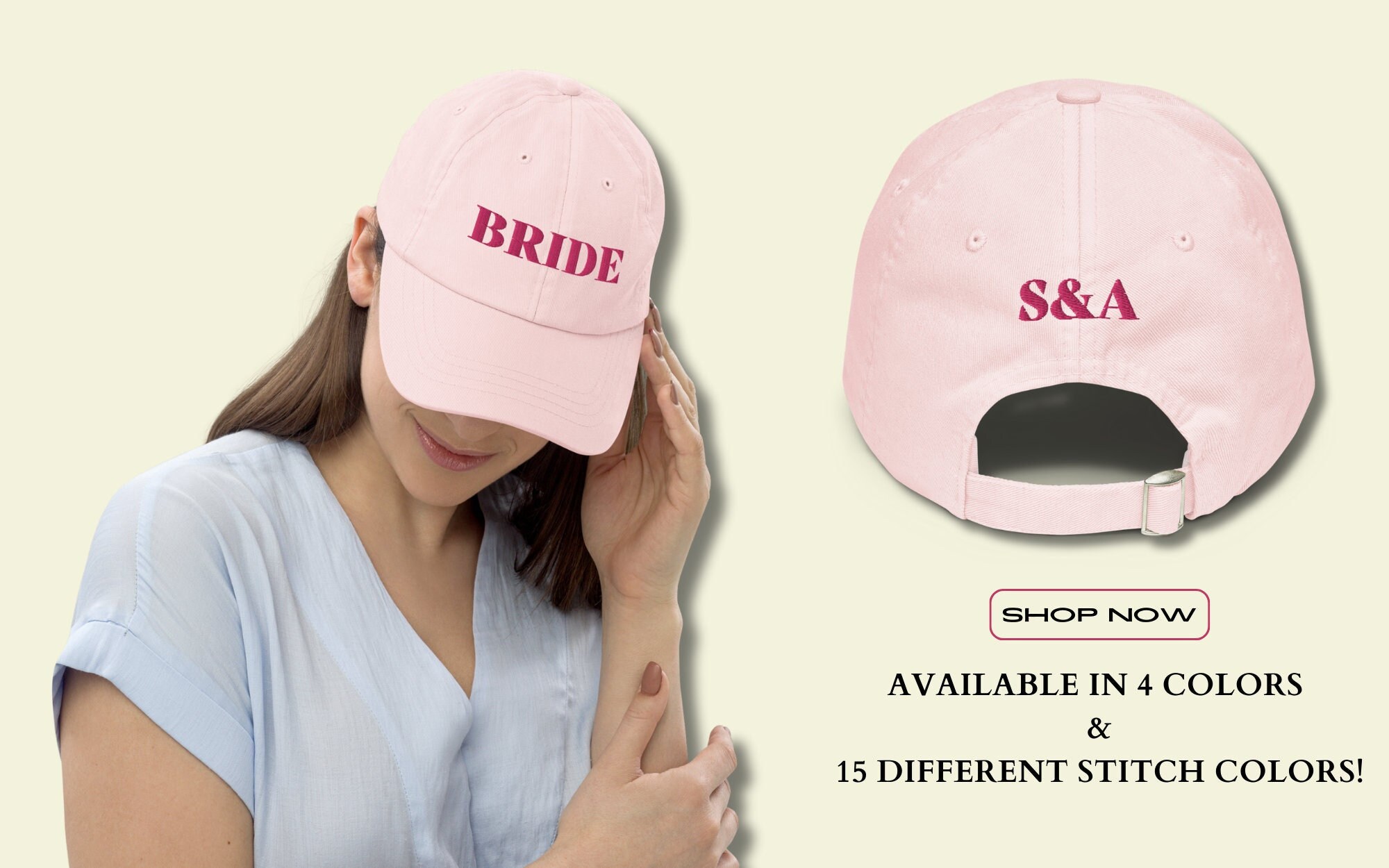 Pastel Bride Baseball Cap With Custom Initials Embroidery for ...