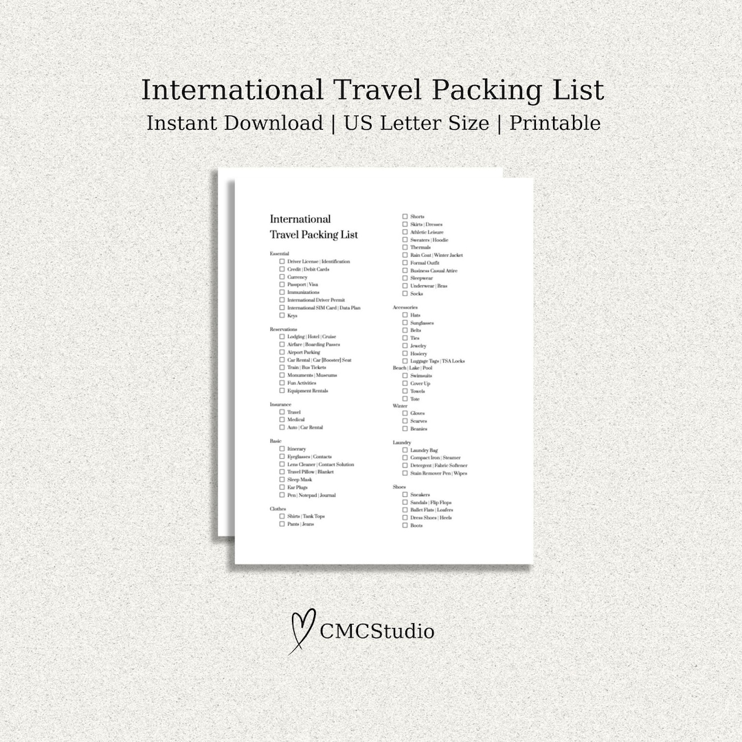 International Travel Packing List, Travel Abroad Checklist, Wanderlust ...
