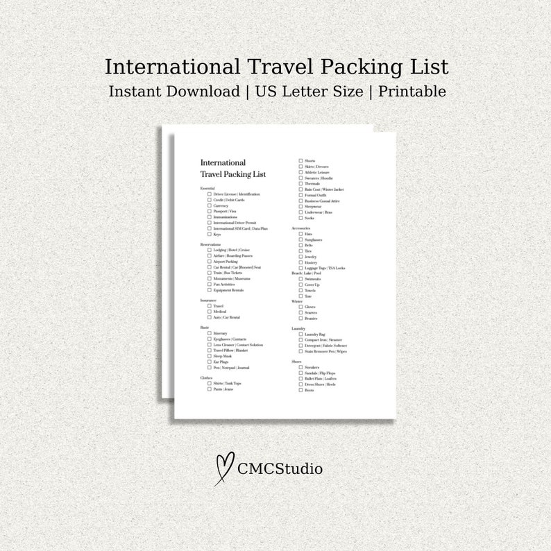 International Travel Packing List, Travel Abroad Checklist, Wanderlust ...
