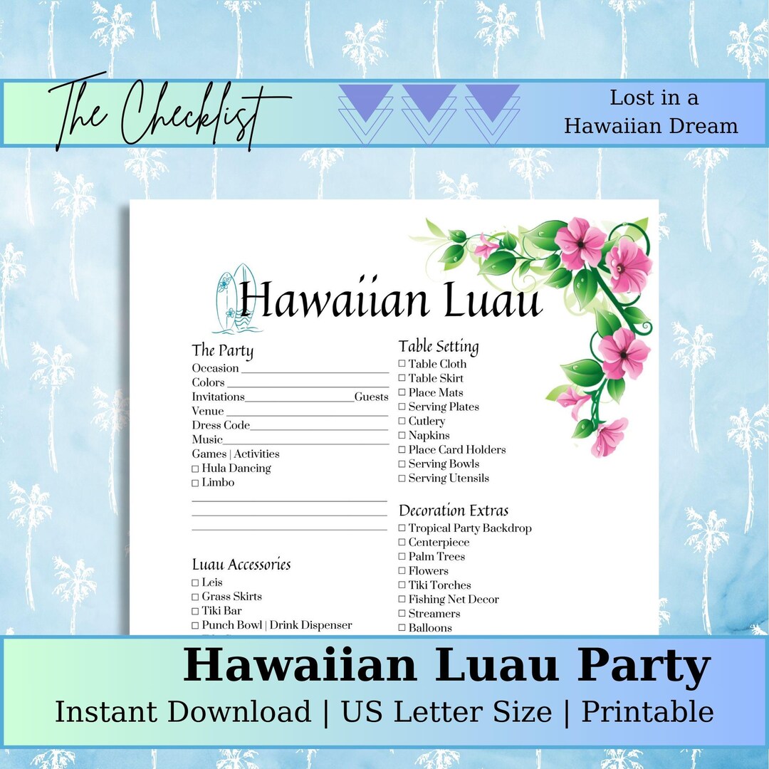 Hawaiian Luau Party Planner Template, Summer Party Checklist, Birthday ...